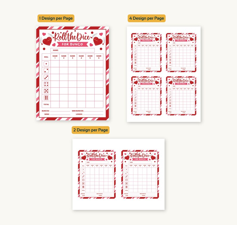 Valentines Gnome Bunco Game Score Tally Sheets Cards Instructions ...