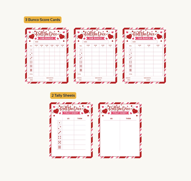Valentines Gnome Bunco Game Score Tally Sheets Cards Instructions ...