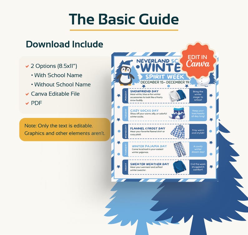 Customizable Winter Holiday School Spirit Week Itinerary Winter Dress ...