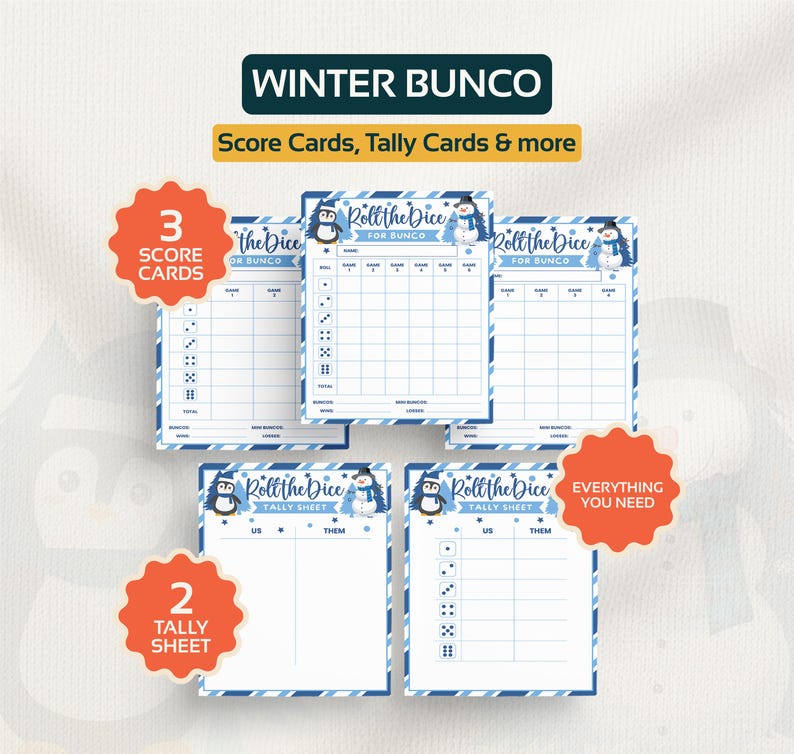 Winter Gnome Bunco Game Score Tally Sheets Cards Game, Winter ...