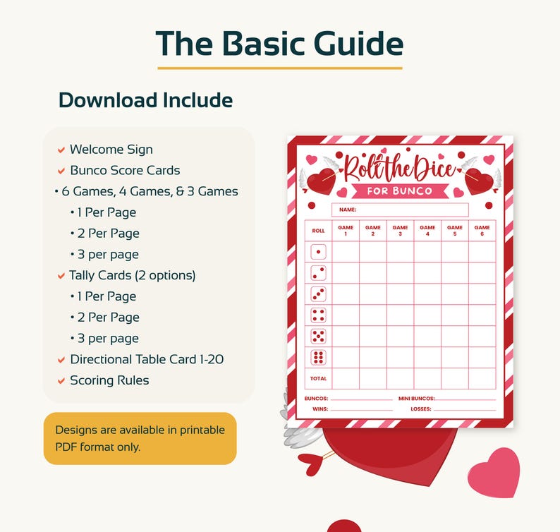 Valentines Gnome Bunco Game Score Tally Sheets Cards Instructions ...