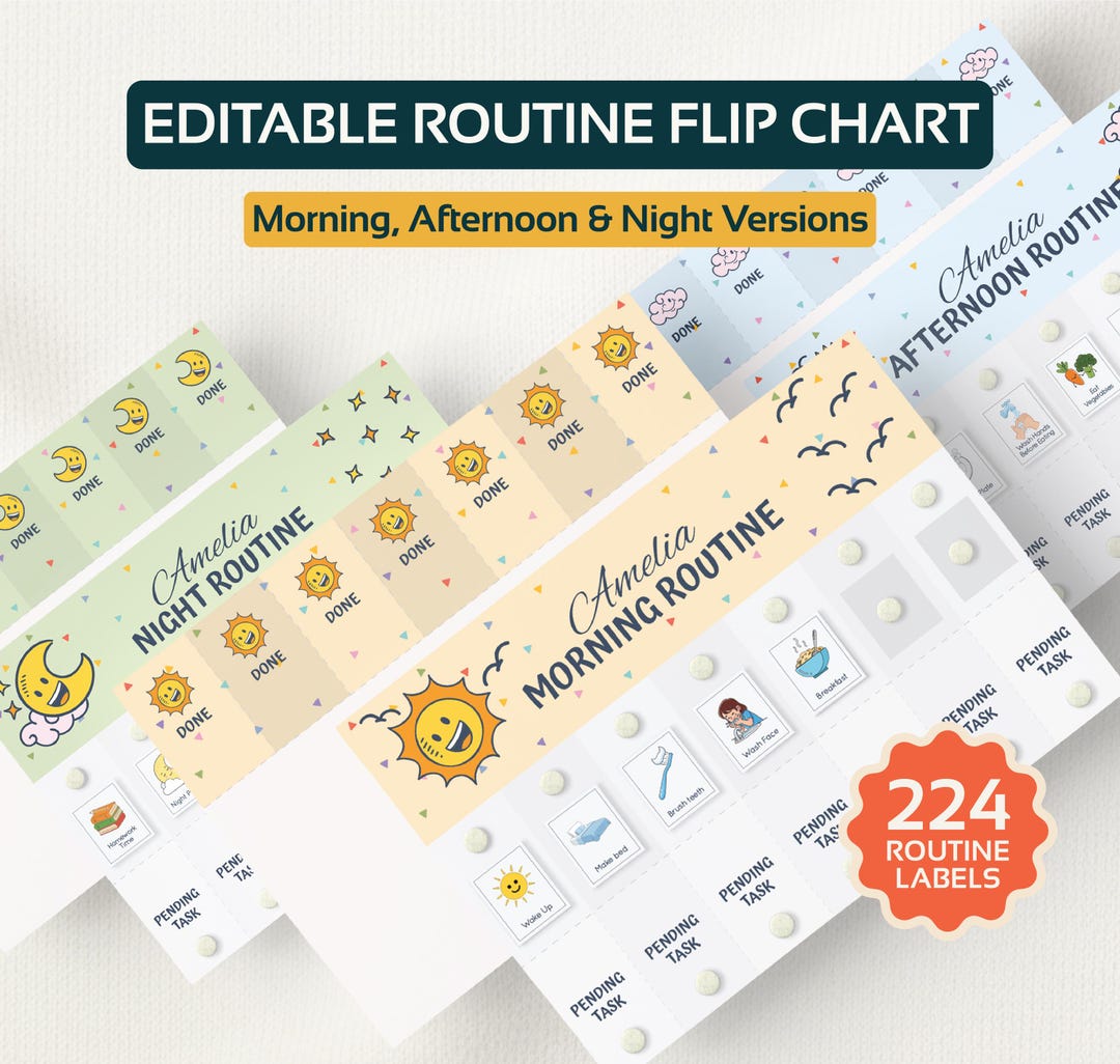 Editable Routine Flip Chart Daily Chore Chart Routine Chart Toddler ...