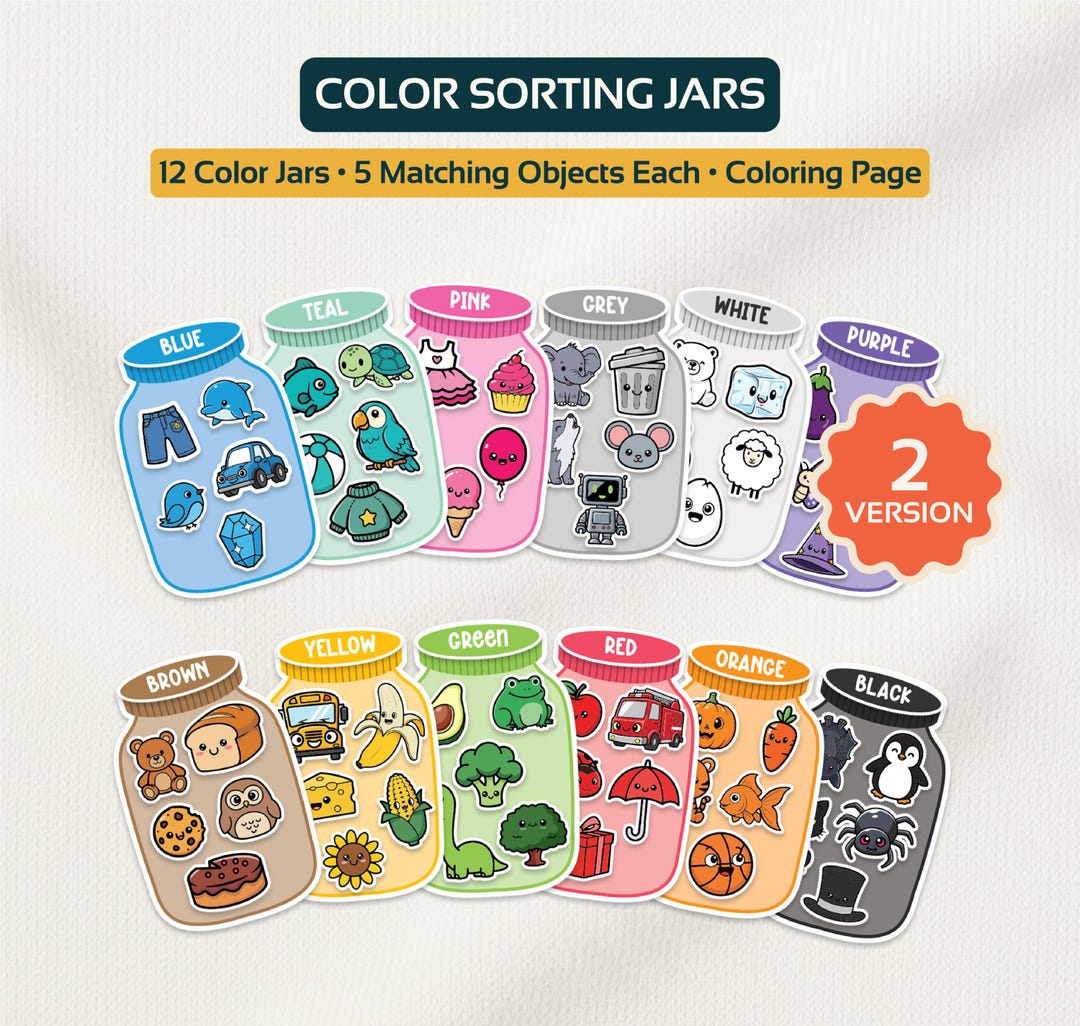 Color Matching in Jars Game for Kids Kindergarten Pre-k Sorting Toddler ...