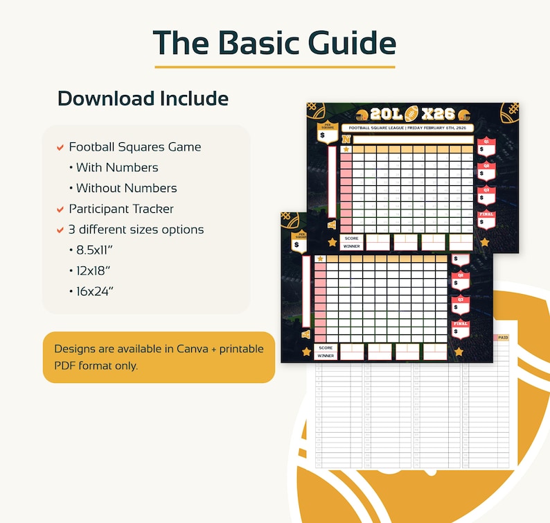 Editable Super Big Game Football 100 Squares Cards Football Super Big ...