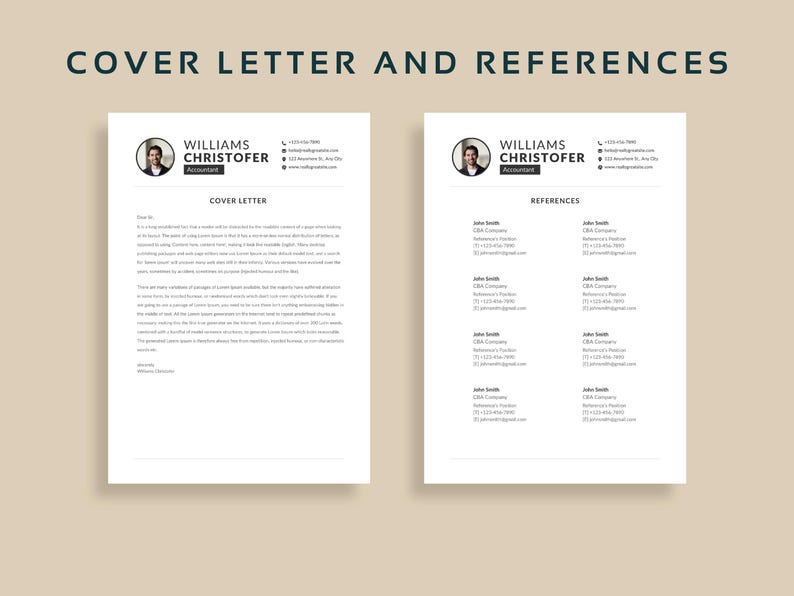 Resume Template Canva With Cover Letter | 1 & 2 Page CV Template ...