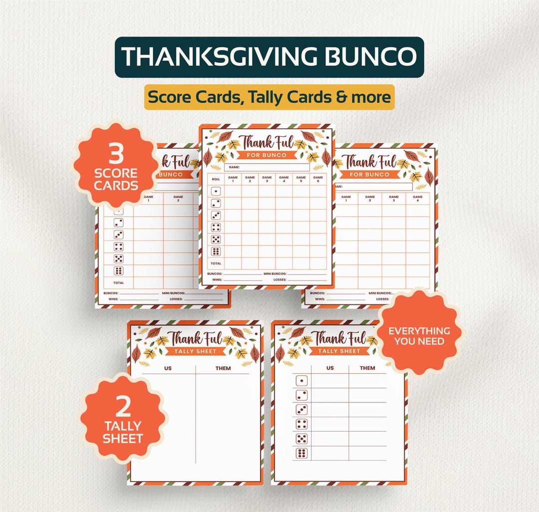 Thanksgiving Fall Bunco Game Score Sheet, Thankful for BUNCO Bundle ...