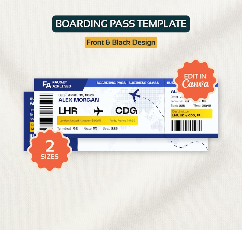 Editable Boarding Pass Gift Ticket Printable Surprise Airline Plane ...