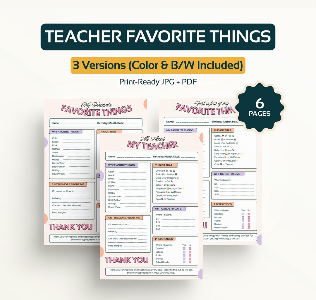 Teacher Favorite Things Getting to Know My Teacher All About My Teacher ...