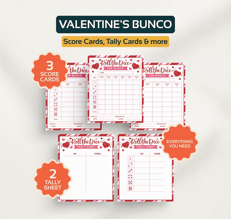 Valentines Gnome Bunco Game Score Tally Sheets Cards Instructions ...