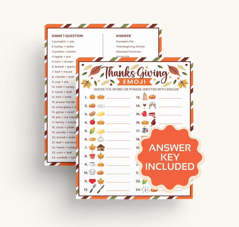 Printable Thanksgiving Activity Emoji Game for Kids and Adults Fall ...