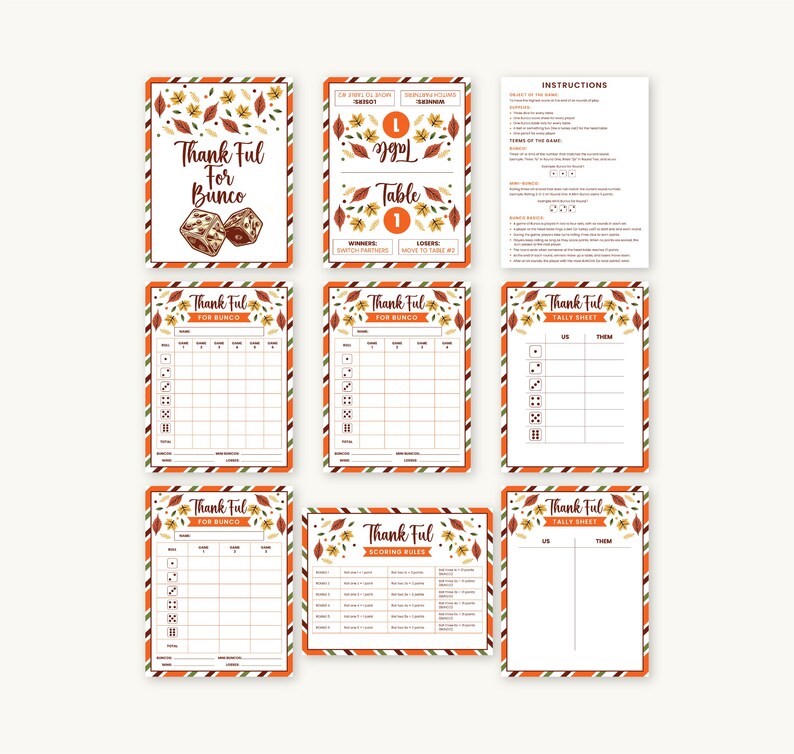 Thanksgiving Fall Bunco Game Score Sheet, Thankful for BUNCO Bundle ...