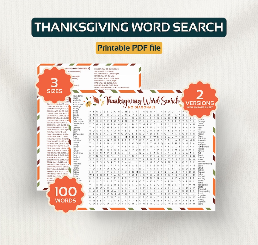 Printable Giant Thanksgiving Fun Word Find Search Game Thanksgiving ...