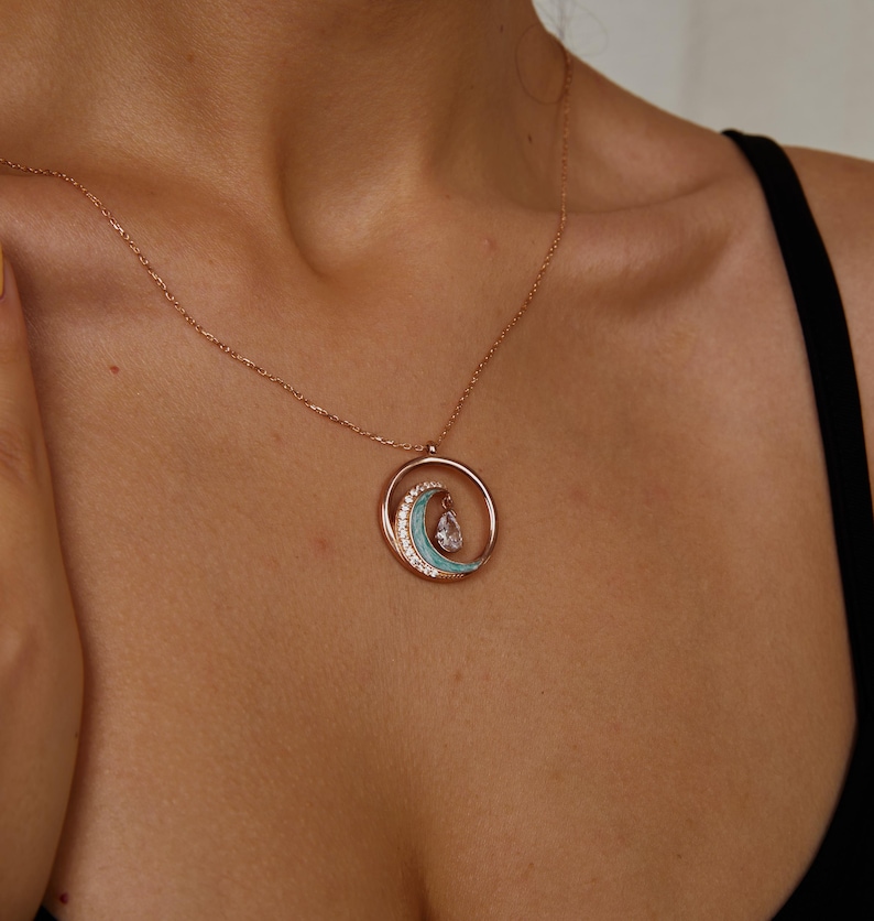 Ocean Wave Necklace, 14K Gold Plated Blue Ocean Wave Pendant, Dainty ...