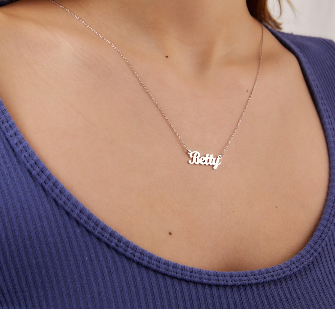 Real Gold Name Necklace, 14K Solid Gold Name Pendant, Personalized ...