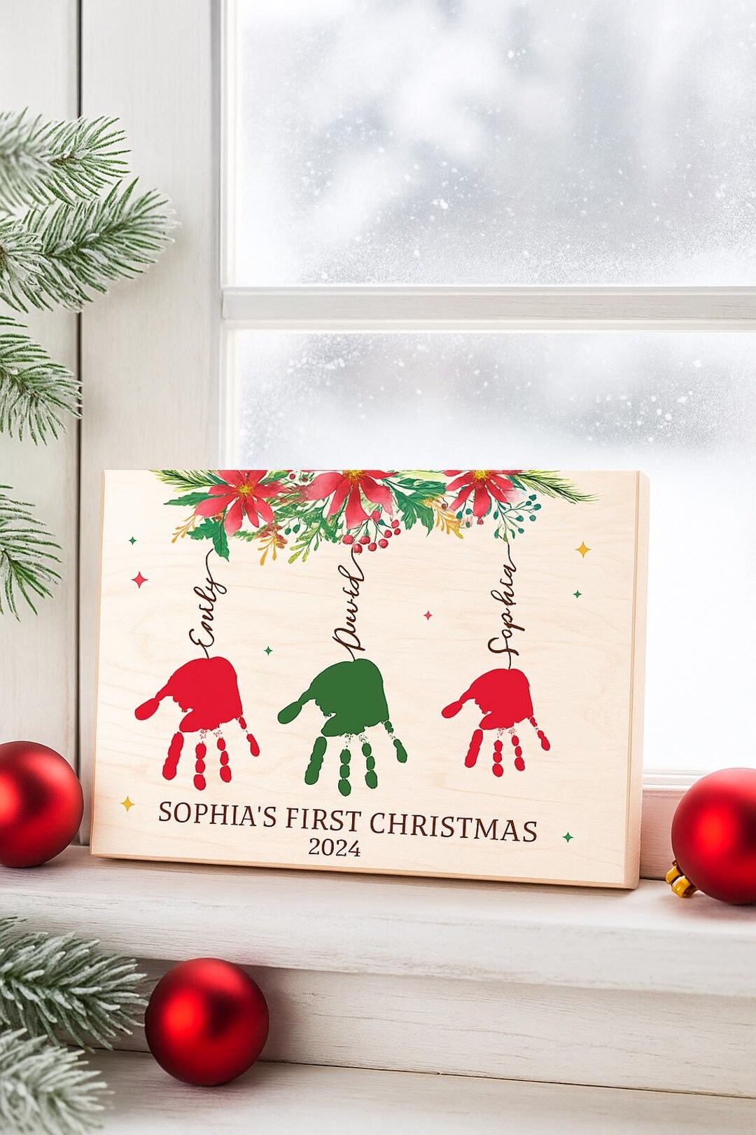 Custom Christmas Handprint Sign, Personalized Little Reindeer Wood ...