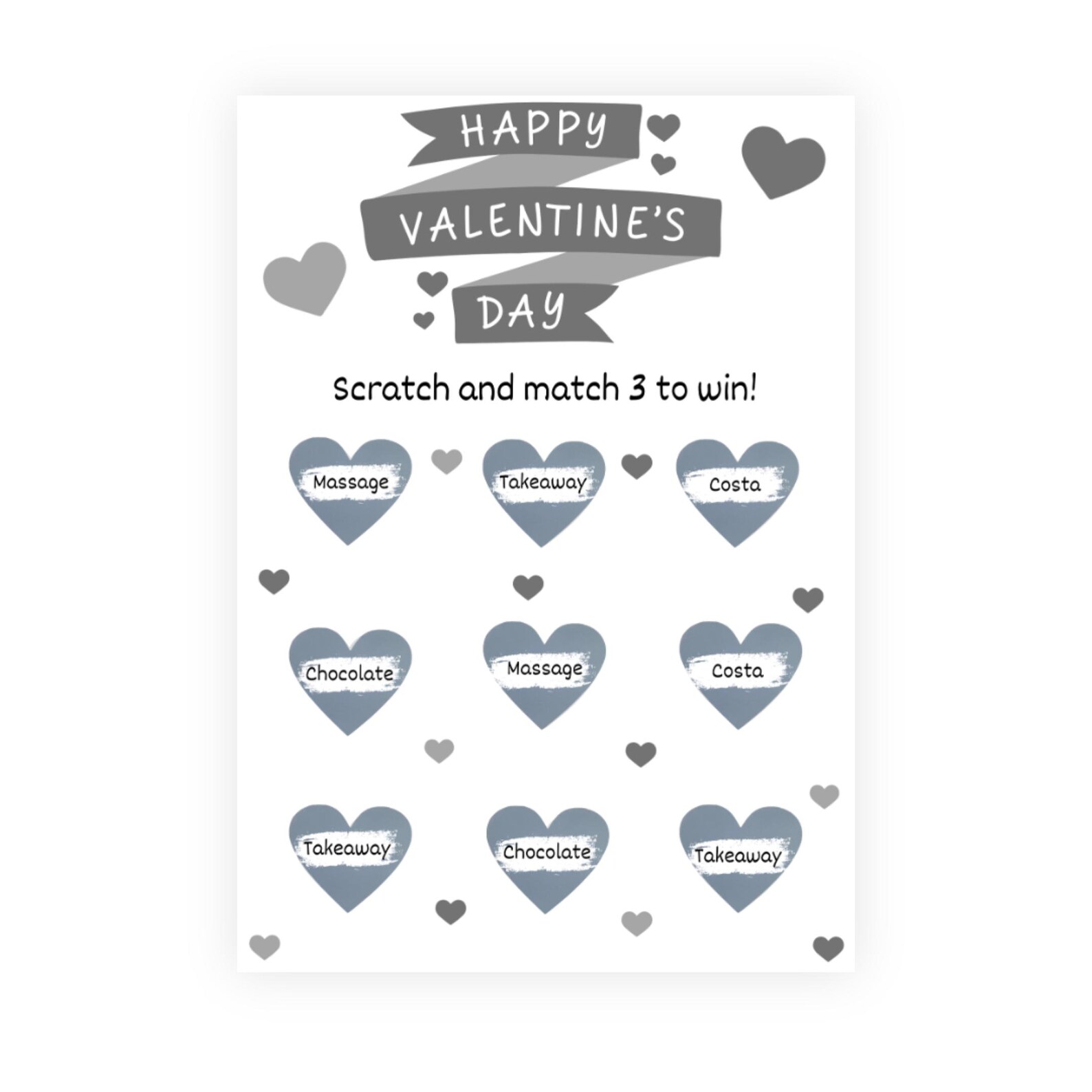 Valentine Scratch and Match Gift Card, Happy Valentines Day , Scratch ...