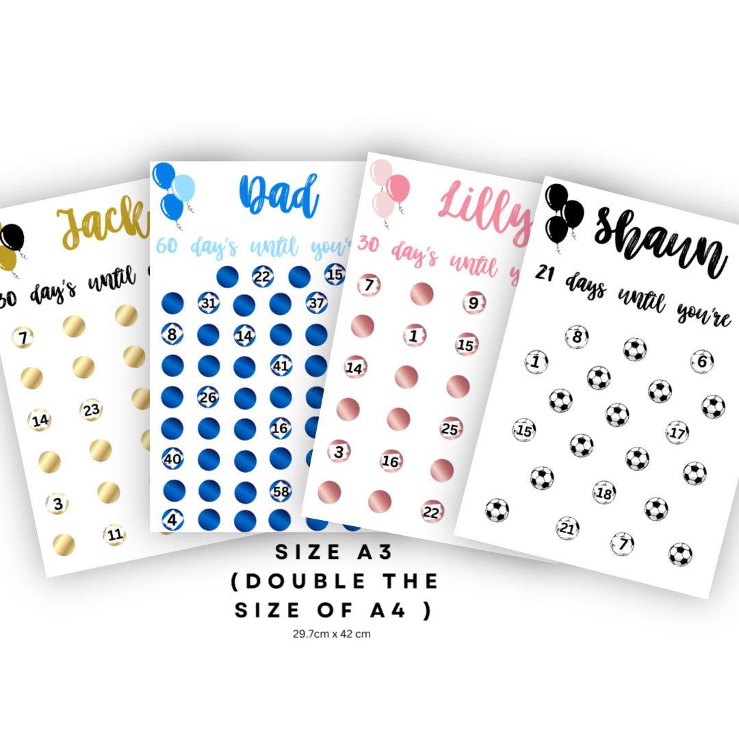 Birthday Countdown, LARGE Scratch Card, A3 SIZE, Birthday Gifts, Any ...