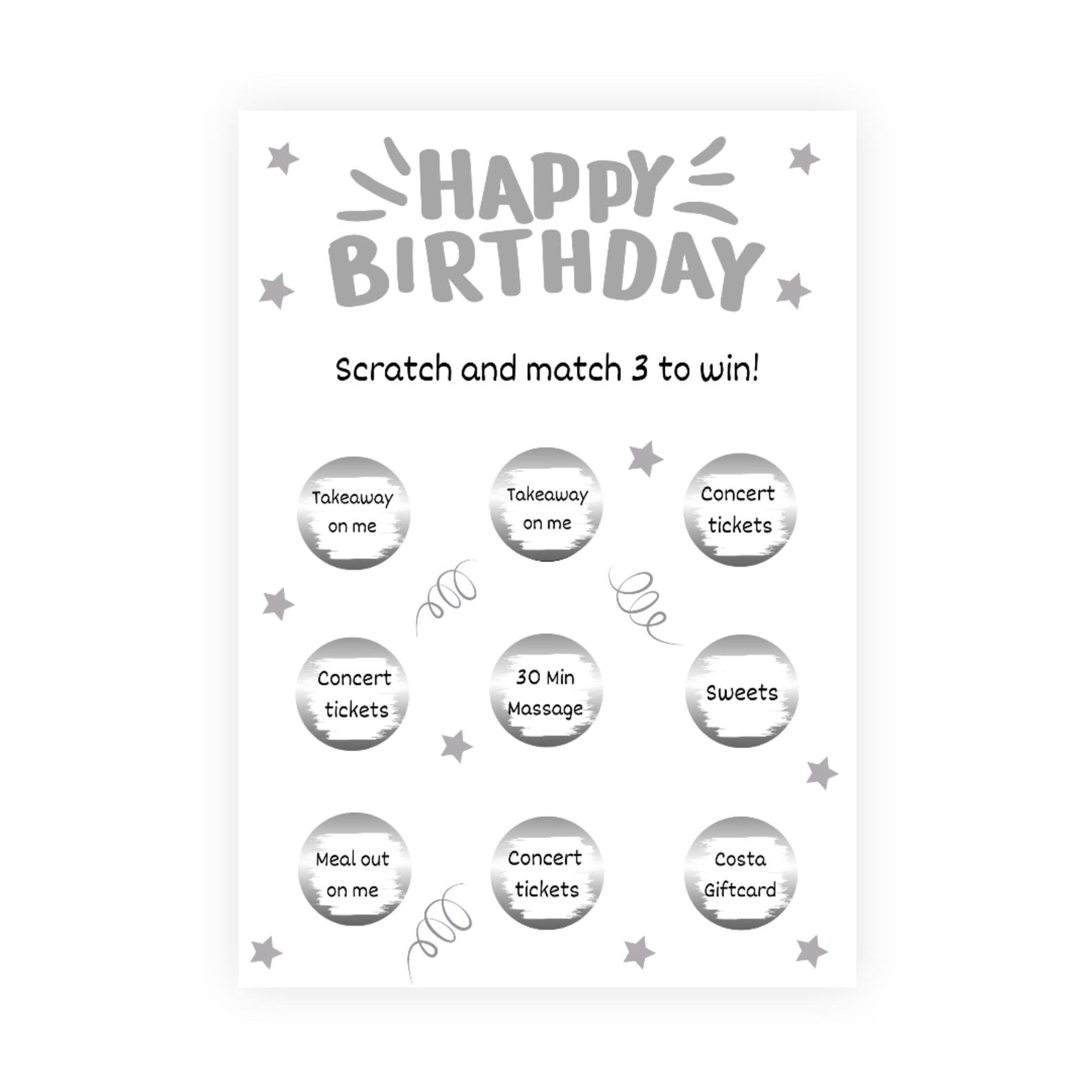 Birthday Scratch and Match Gift Card, Happy Birthday , Scratch and ...