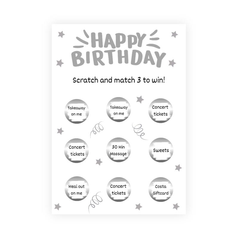 Birthday Scratch and Match Gift Card, Happy Birthday , Scratch and ...
