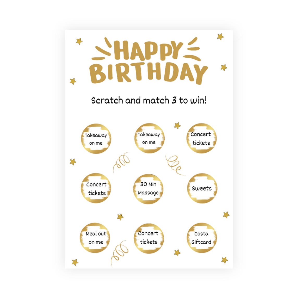 Birthday Scratch and Match Gift Card, Happy Birthday , Scratch and ...