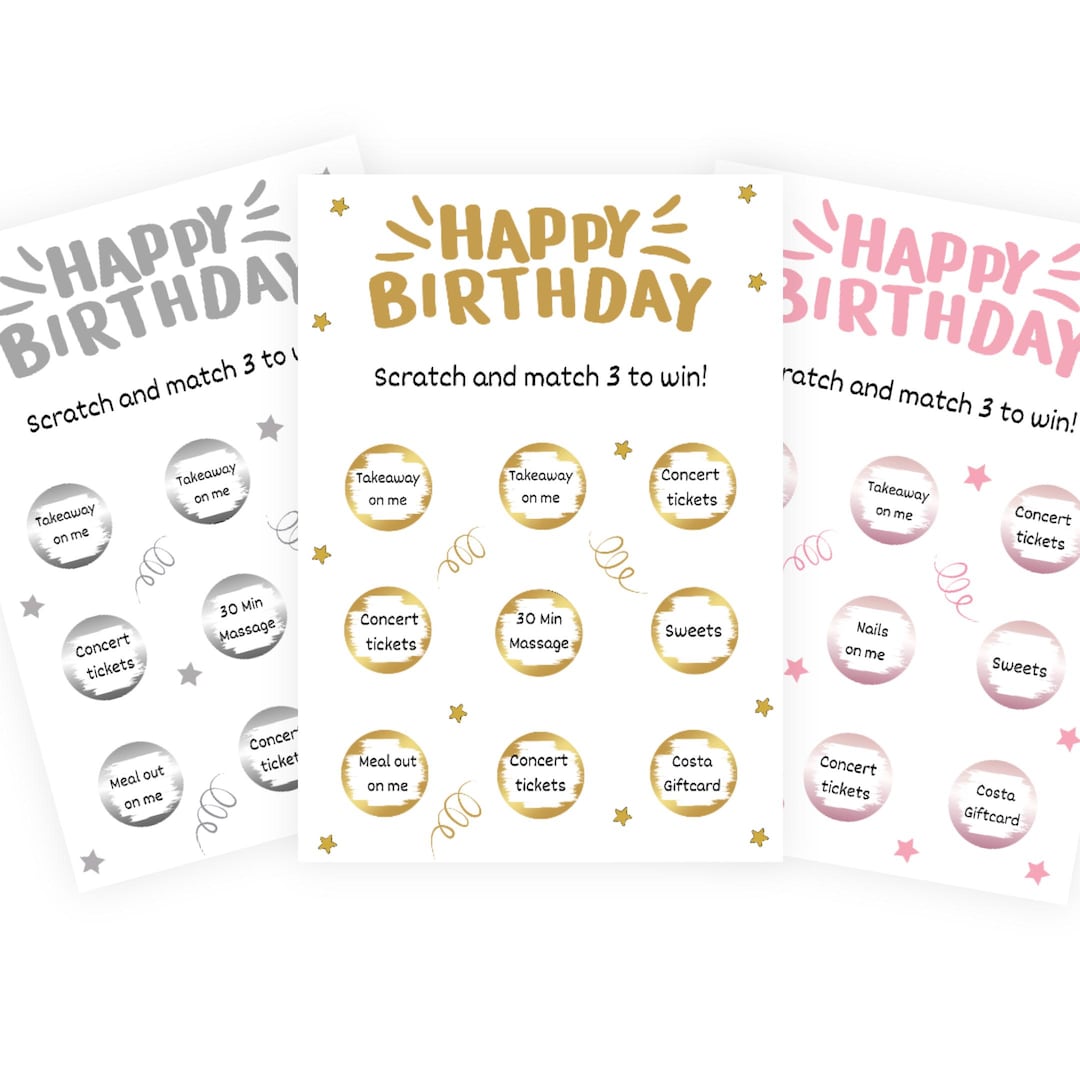 Birthday Scratch and Match Gift Card, Happy Birthday , Scratch and ...