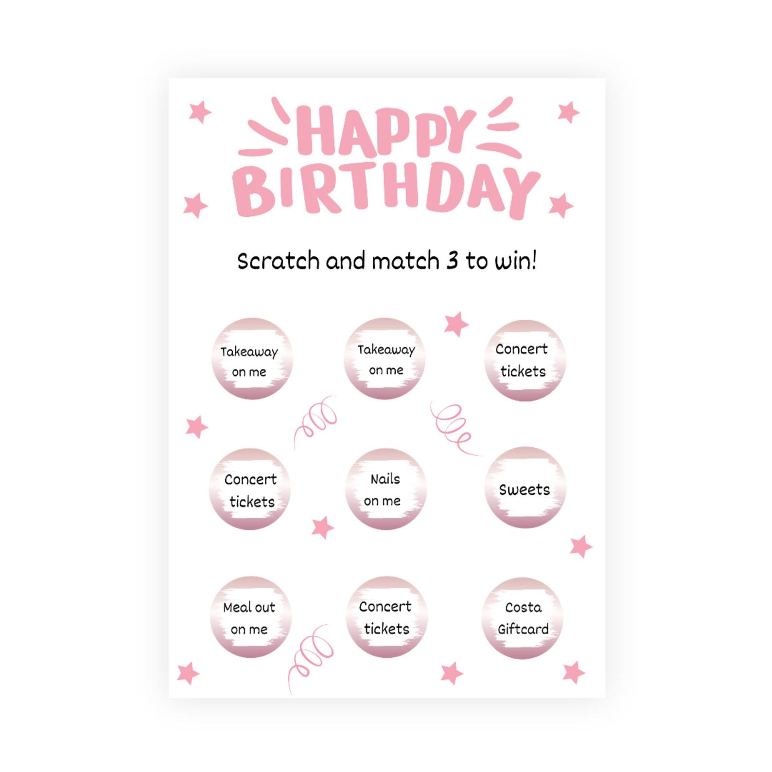 Birthday Scratch and Match Gift Card, Happy Birthday , Scratch and ...