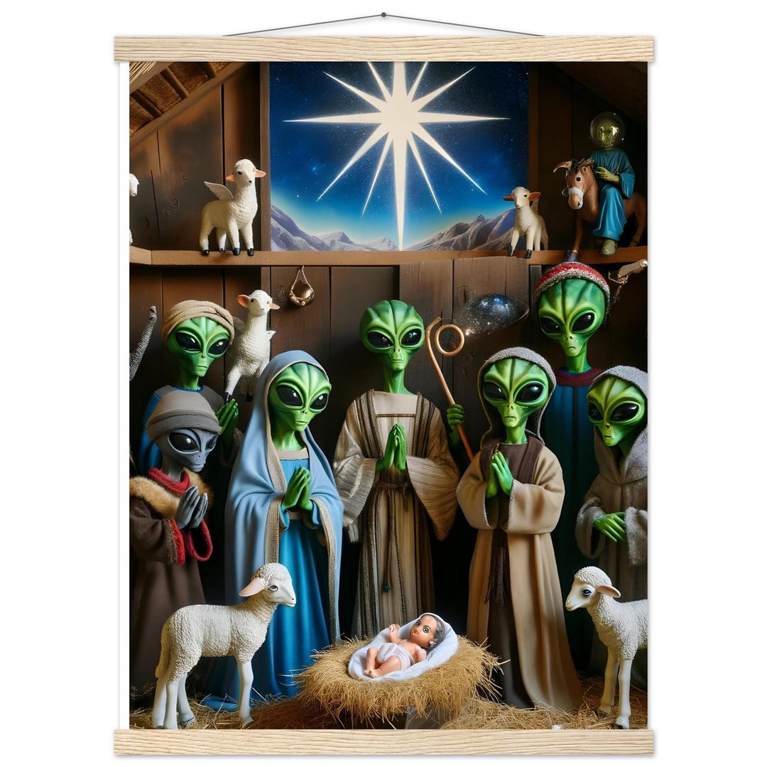 Alien Nativity Fine Art Poster A3 Cosmic Christmas Wall Art Premium ...