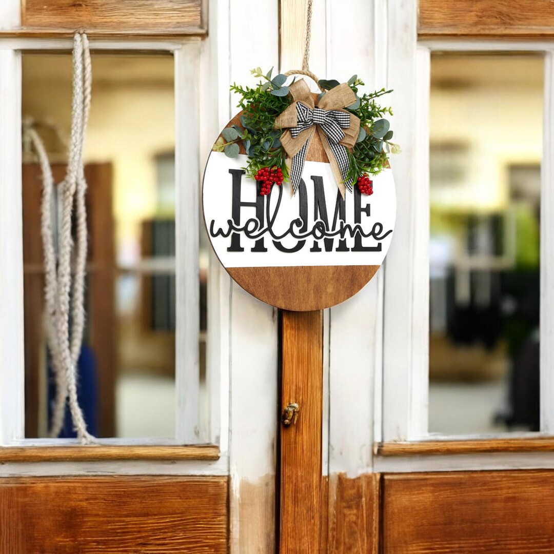 Wooden Welcome Door Hanger, Front Door Decor, Personalized Front Door ...