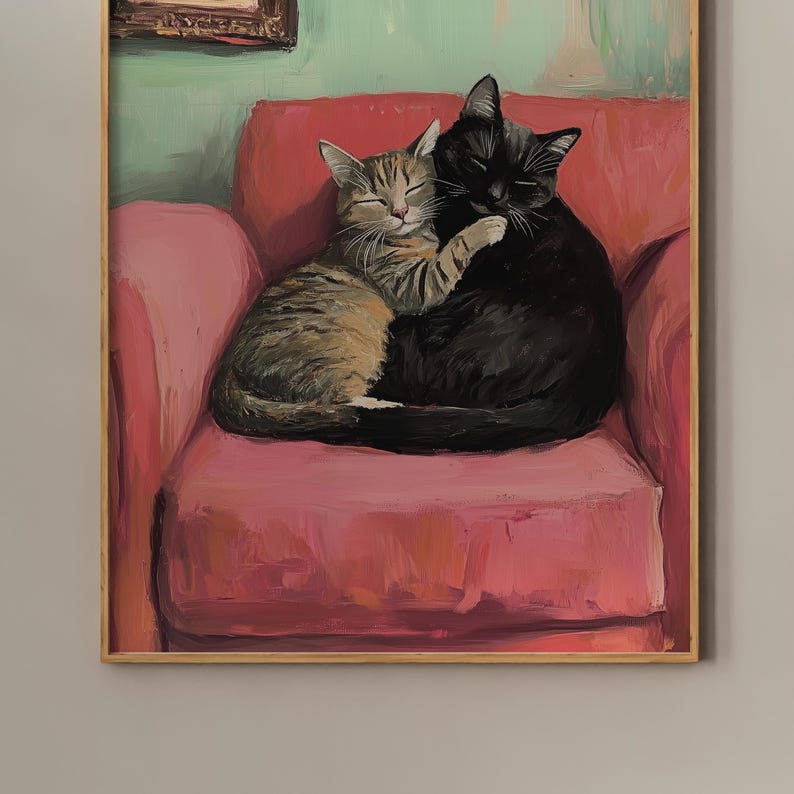 Two Cats Cuddling Art Print - Cute Home Decor - Printed Fine Art - Love ...