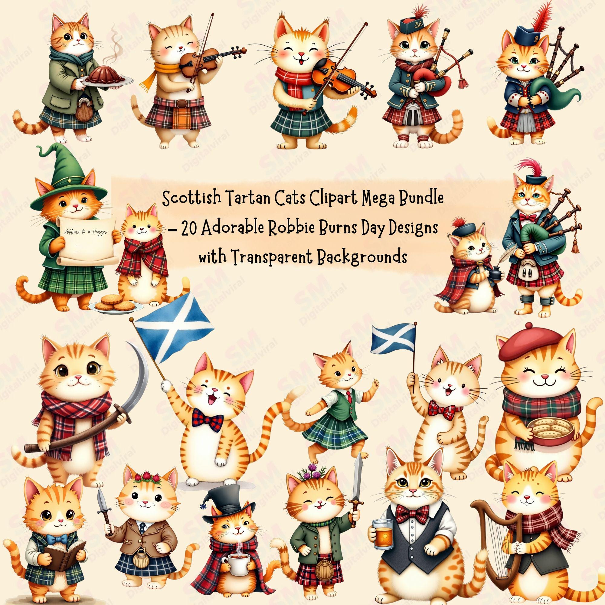Scottish Tartan Cats High-quality PNG Clipart Mega Bundle – 20 Adorable ...