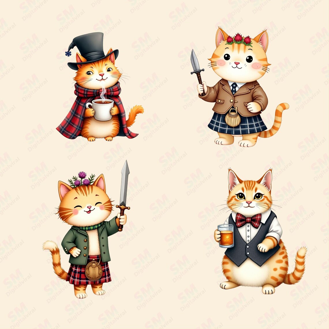 Scottish Tartan Cats High-quality PNG Clipart Mega Bundle – 20 Adorable ...