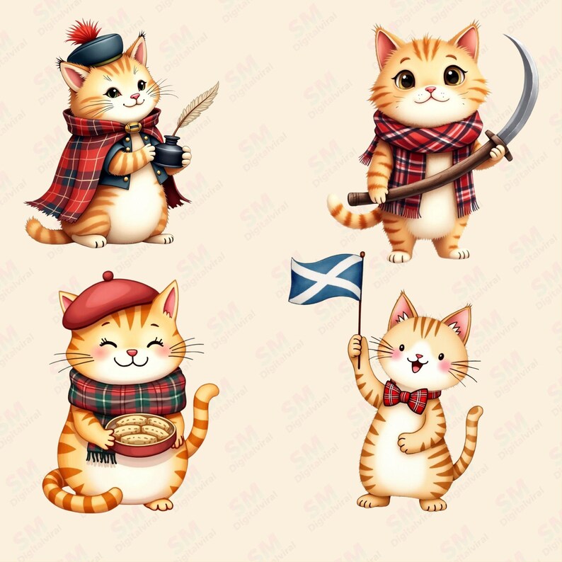 Scottish Tartan Cats High-quality PNG Clipart Mega Bundle – 20 Adorable ...