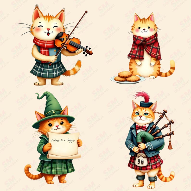 Scottish Tartan Cats High-quality PNG Clipart Mega Bundle – 20 Adorable ...
