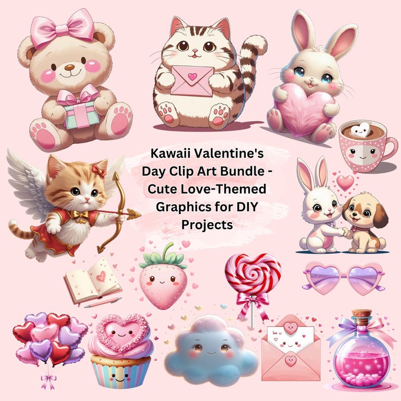 Kawaii Valentine's Day Clip Art Bundle - Adorable Love-themed Graphics ...
