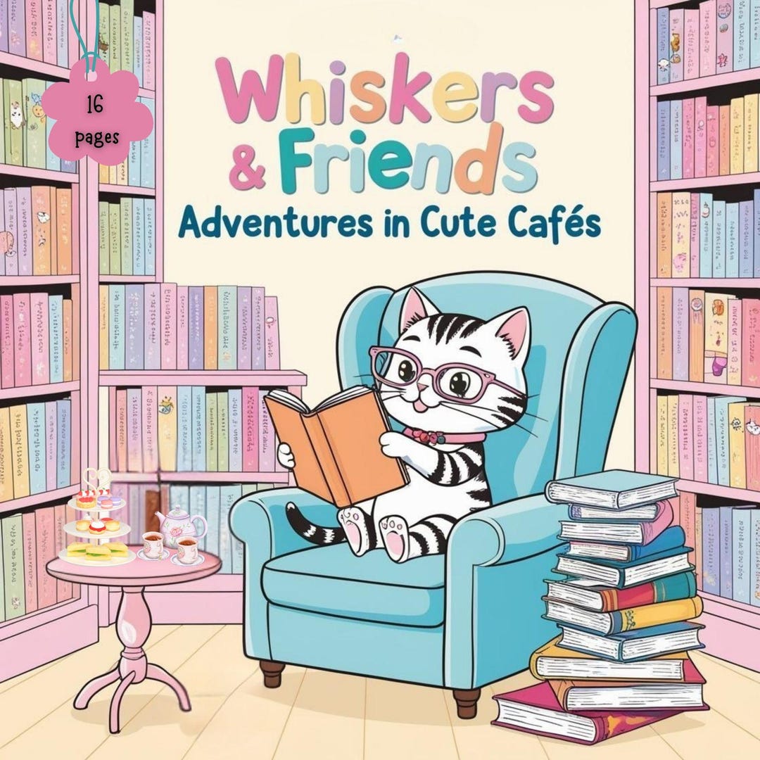 Whiskers and Friends Coloring Book Adventures in Cute Cafes, Printable ...