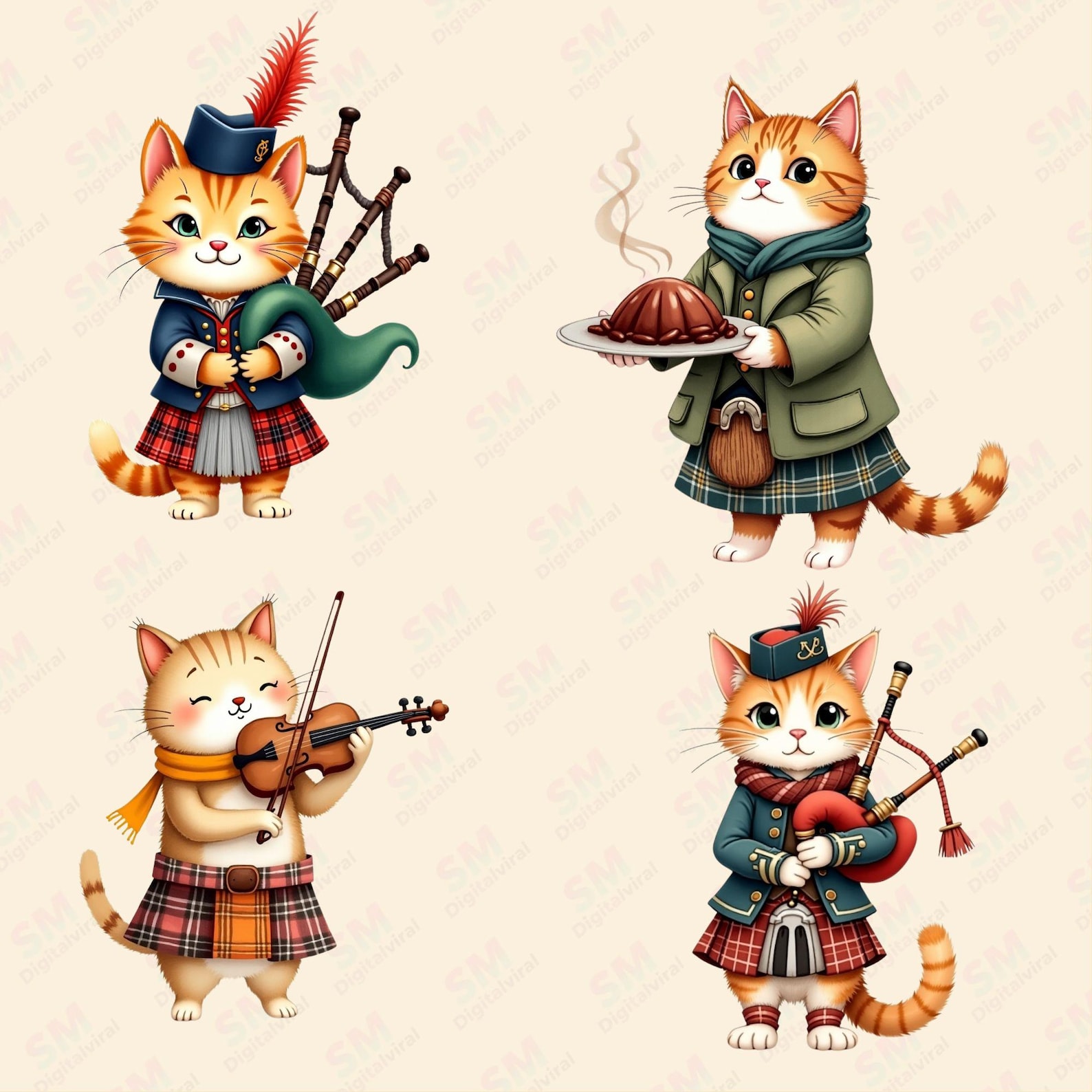 Scottish Tartan Cats High-quality PNG Clipart Mega Bundle – 20 Adorable ...