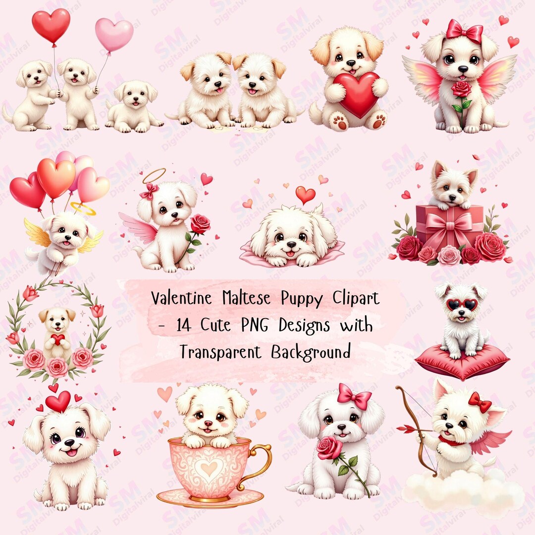 Valentine Maltese Puppy Clipart - 14 Cute PNG Designs With Transparent ...