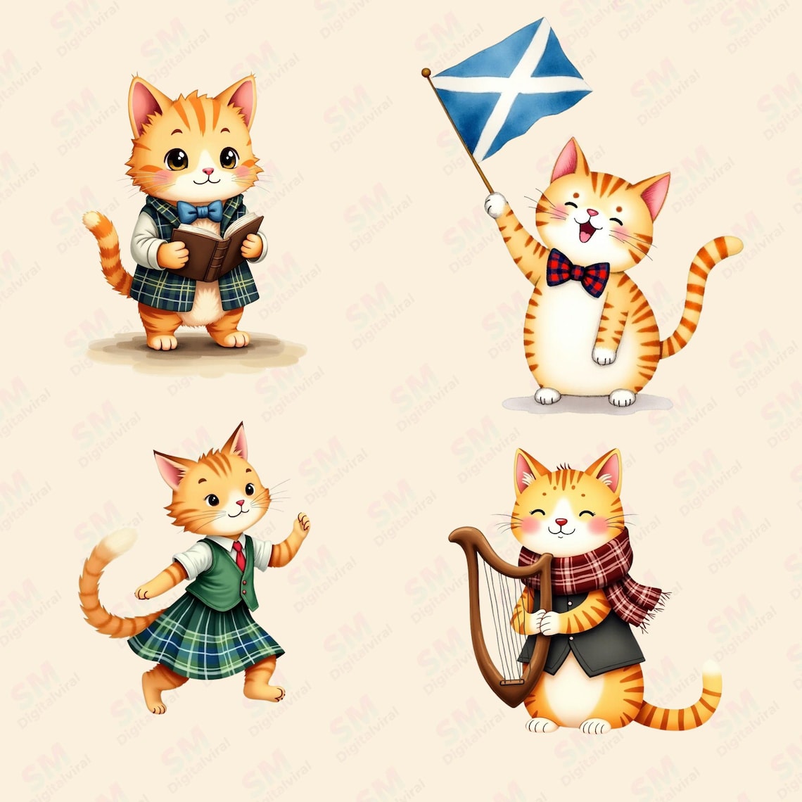 Scottish Tartan Cats High-quality PNG Clipart Mega Bundle – 20 Adorable ...