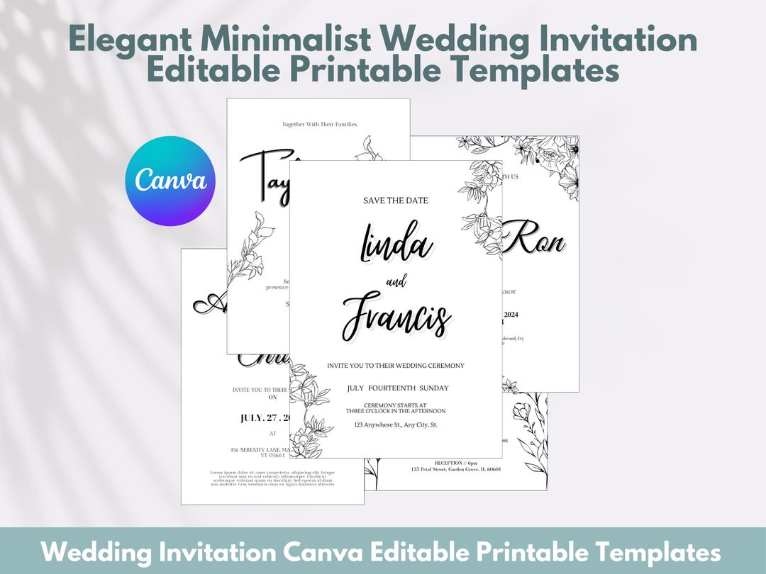 Elegant Minimalist Wedding Invitation Editable Printable Templates ...