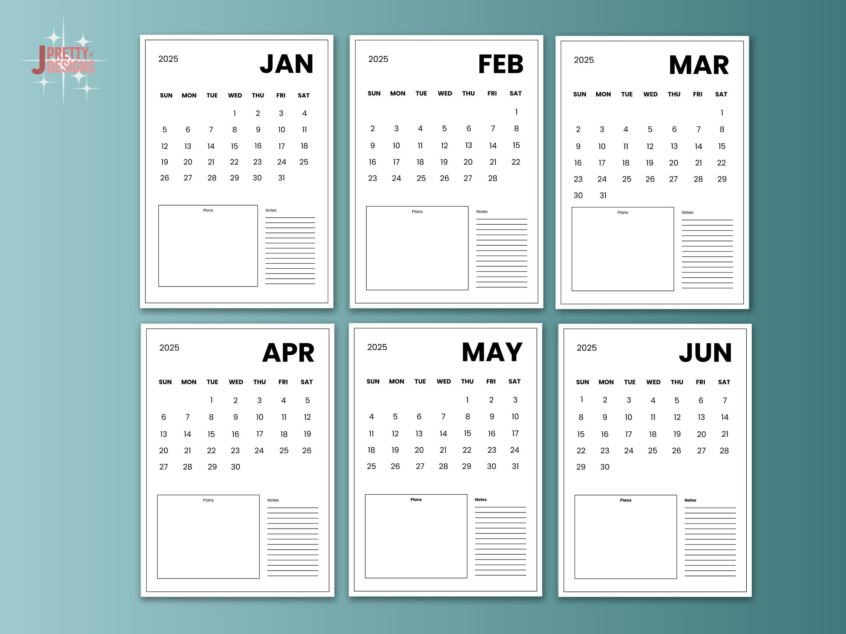 New 2025 Calendar Printable Minimalist Design, Desk Calendar, Fillable ...