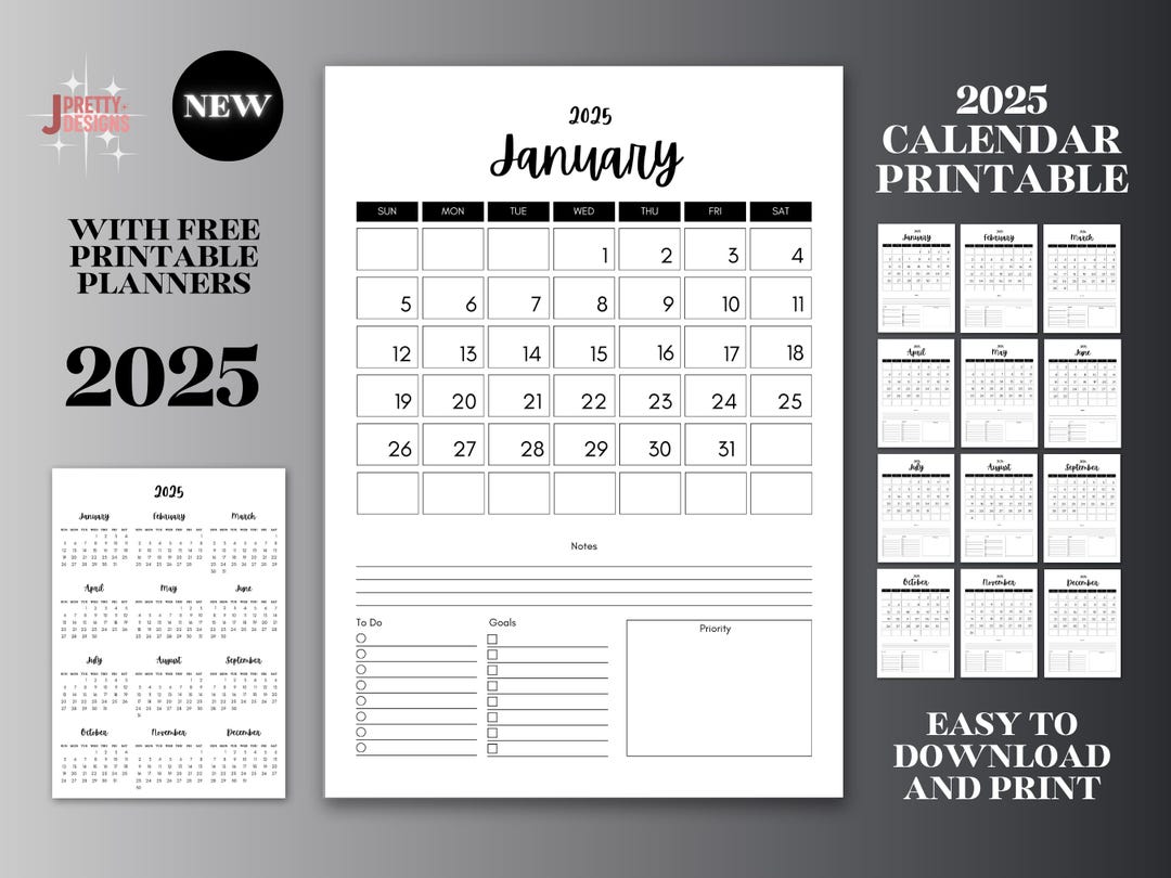 Printable 2025 Minimalist Calendar With Notes and To-do Lists and Free ...