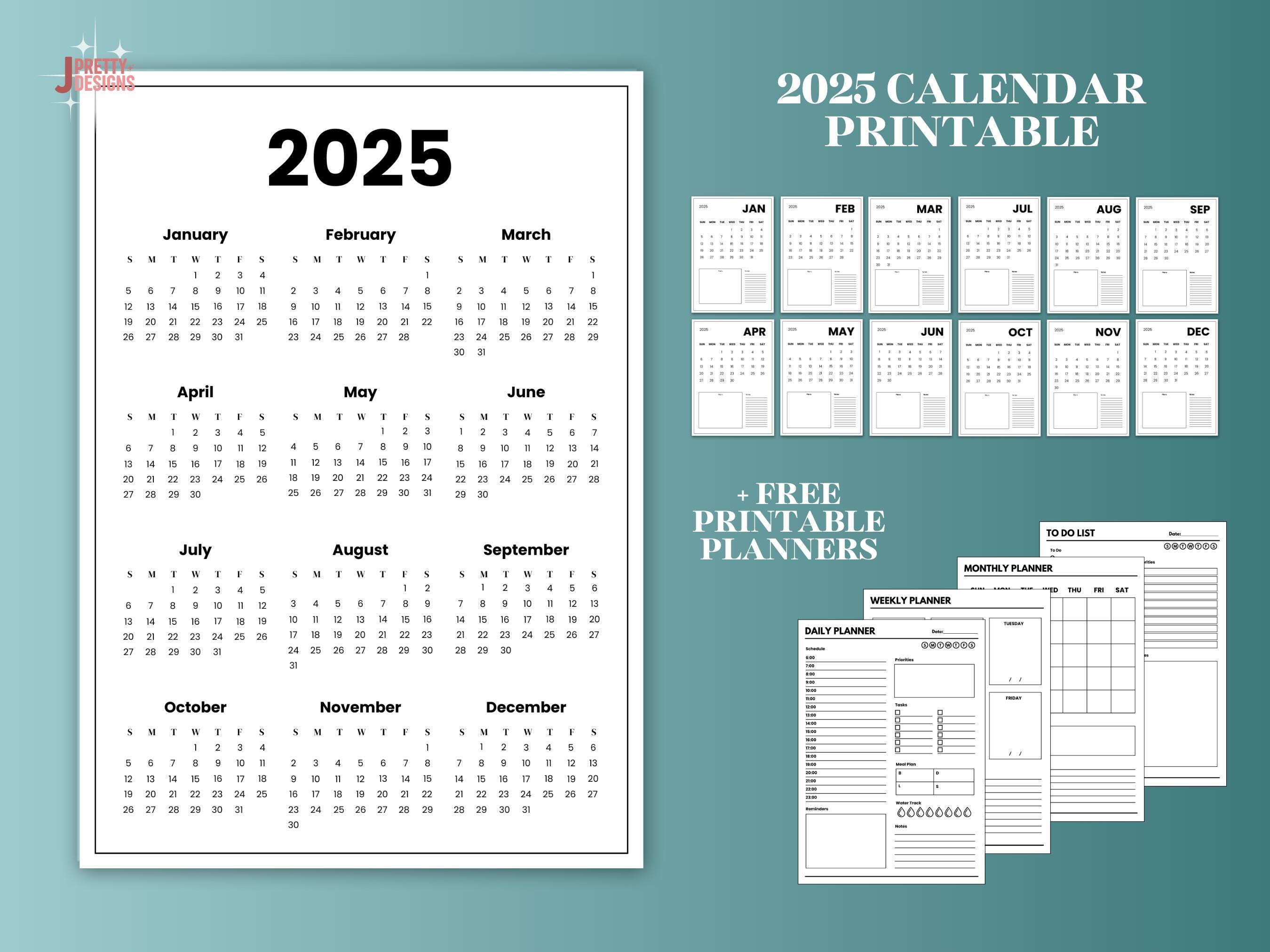 New 2025 Calendar Printable Minimalist Design, Desk Calendar, Fillable ...