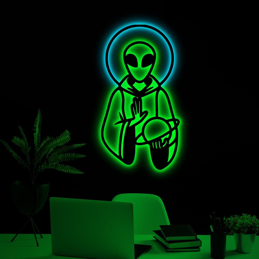 Alien Led Wall Decor, Night Lights, Gaming Room Decor, Man Cave Sign ...