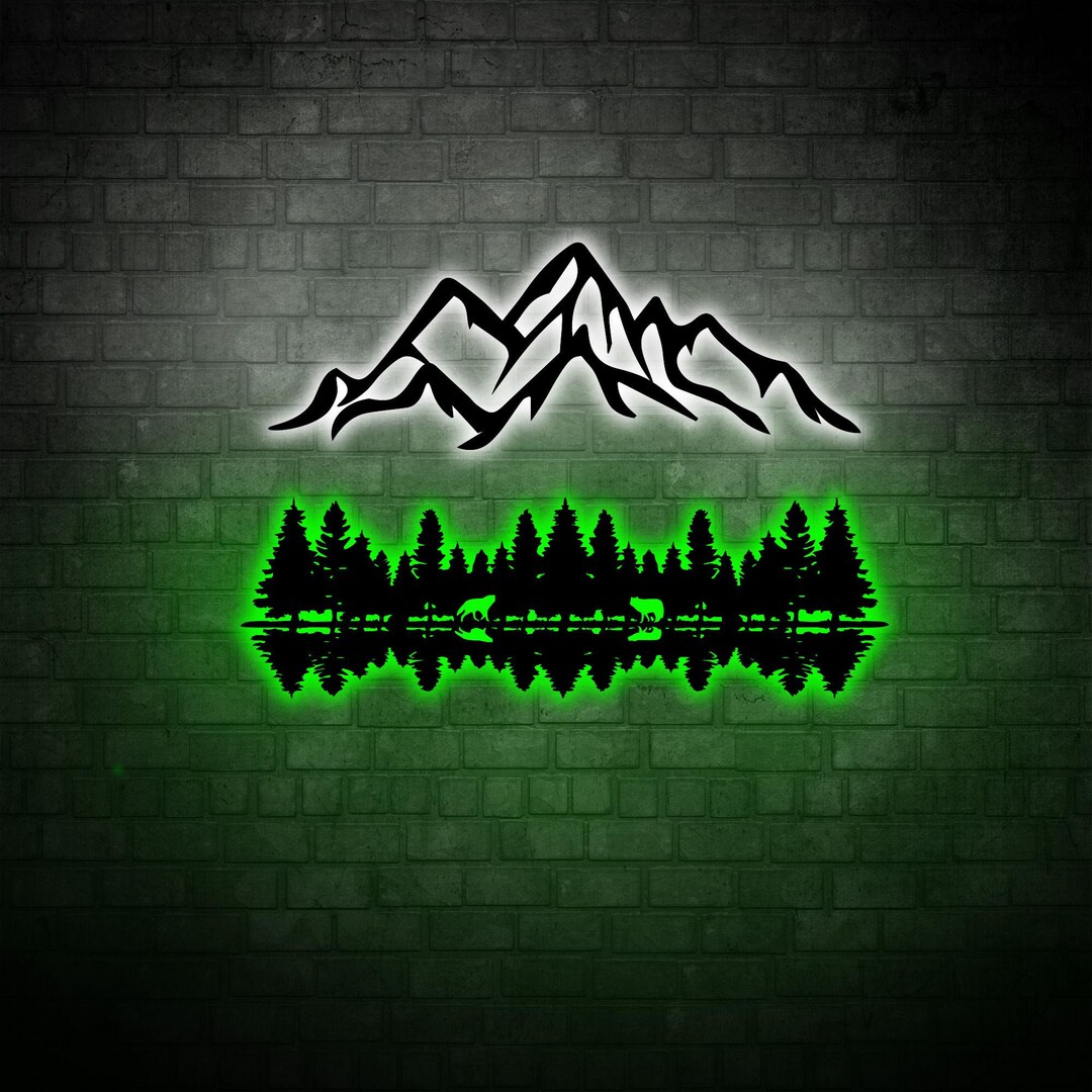 LED Mountain and Forest Metal Wall Decor: Nature Inspired Art - Etsy