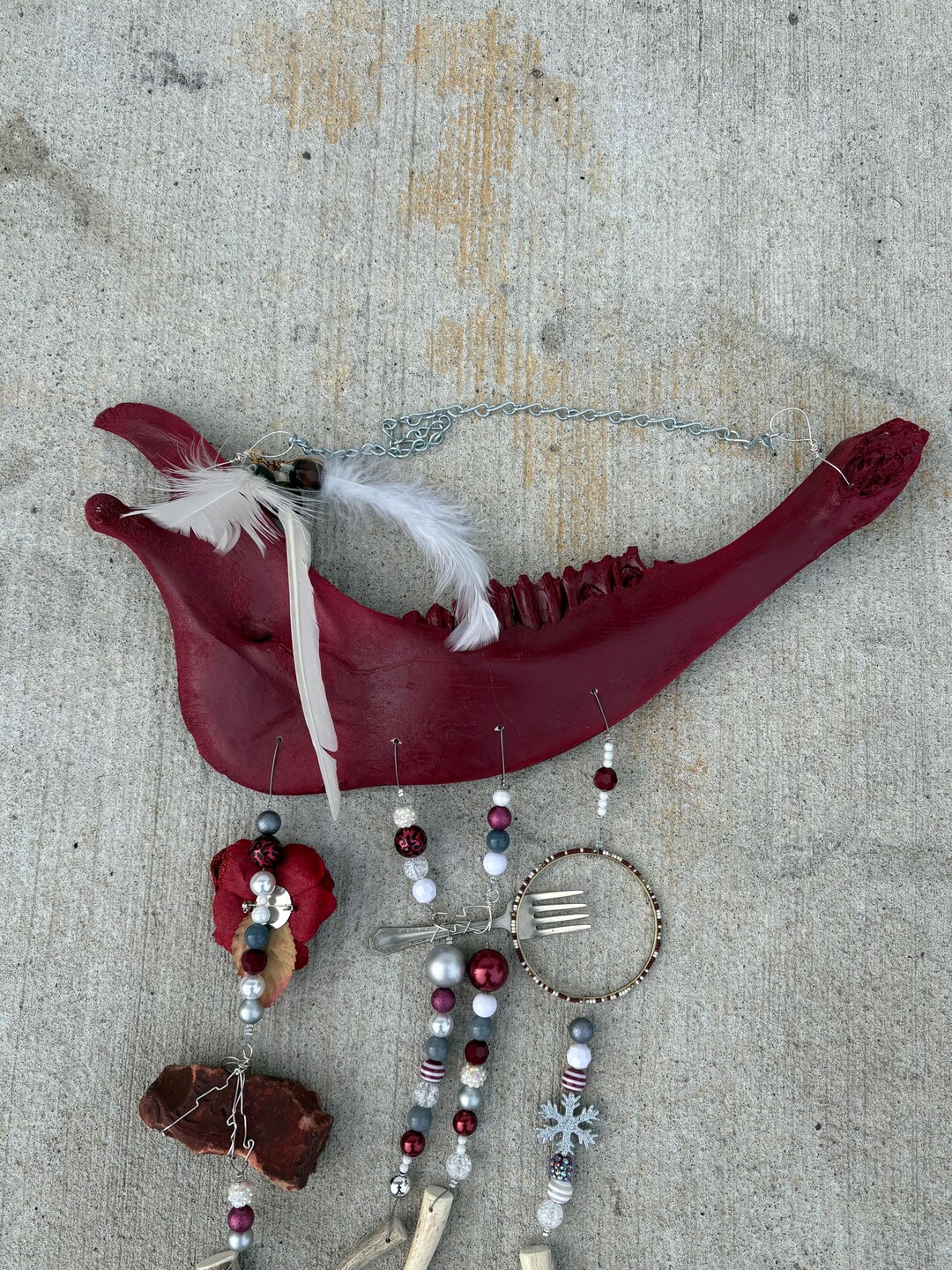 Christmas Home Decor, Cow Bone Jaw, Hand Painted Jawbone, Christmas ...