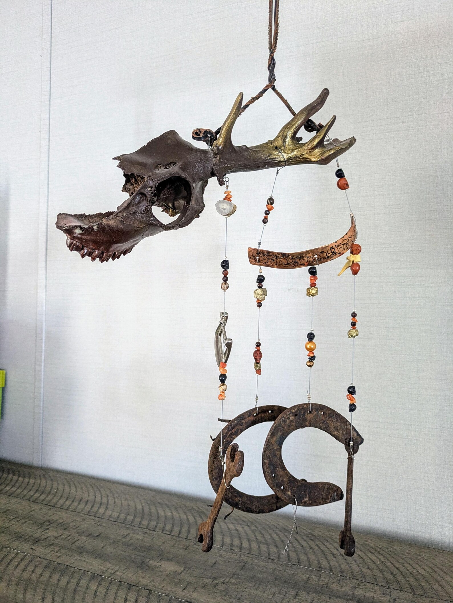 Burnt Orange Deer Skull Decor, Deer Skull Windchime, Antler Windchime ...