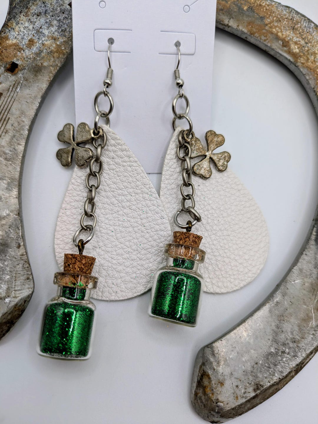 St Patrick's Day Vial Earrings, Green Glitter Earrings, St. Patrick's ...