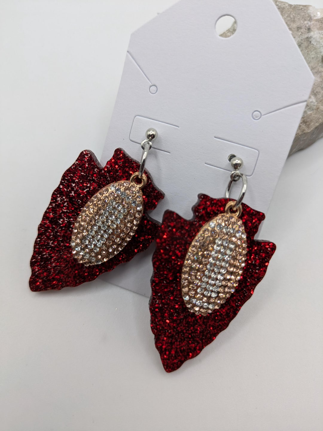 Red KC Chiefs Earrings, Red Arrowhead Earrings, Red Glitter Earrings ...