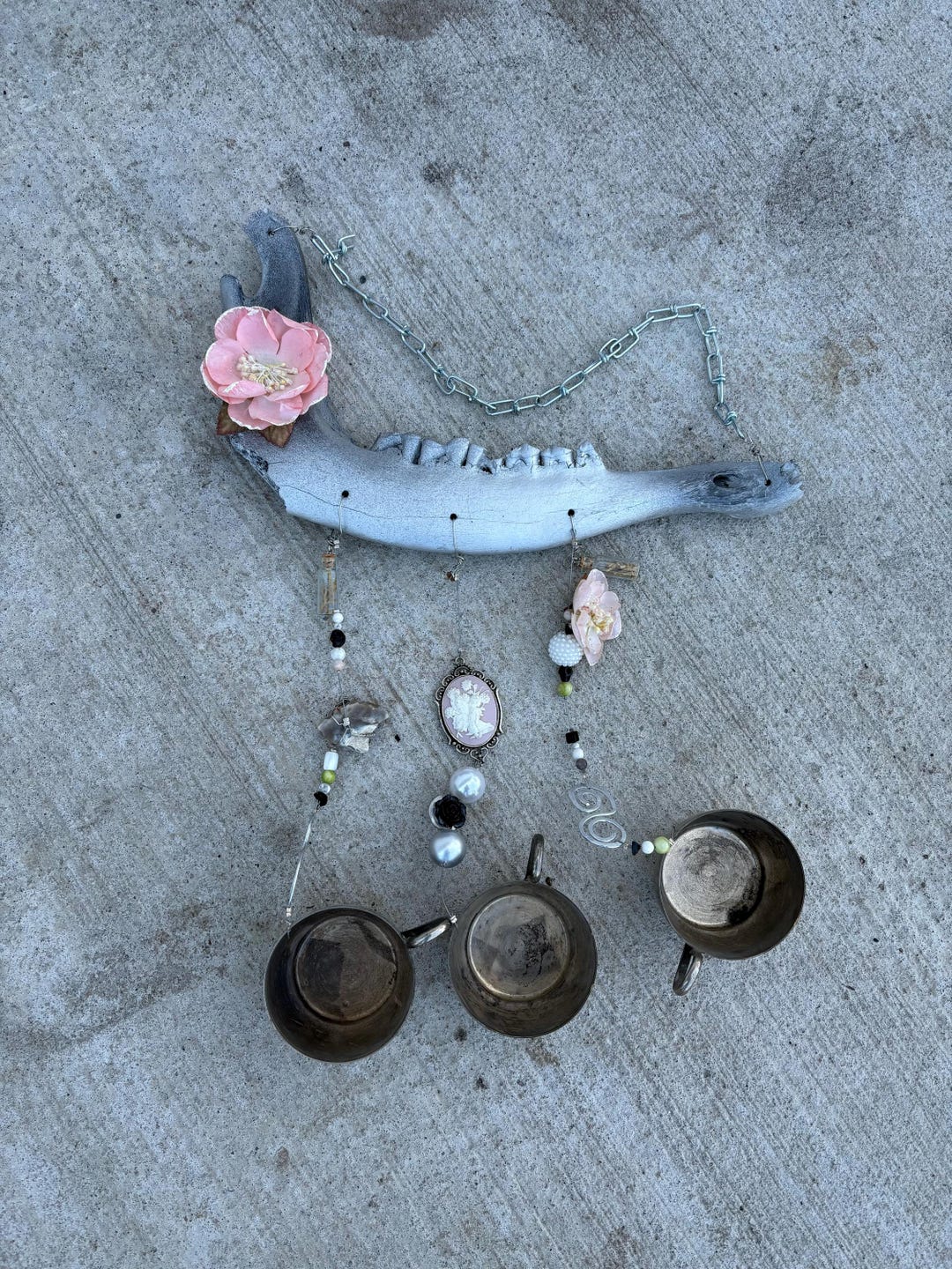 Silver Cow Jawbone Wind Chime, Floral Rustic Barn Decor - Etsy