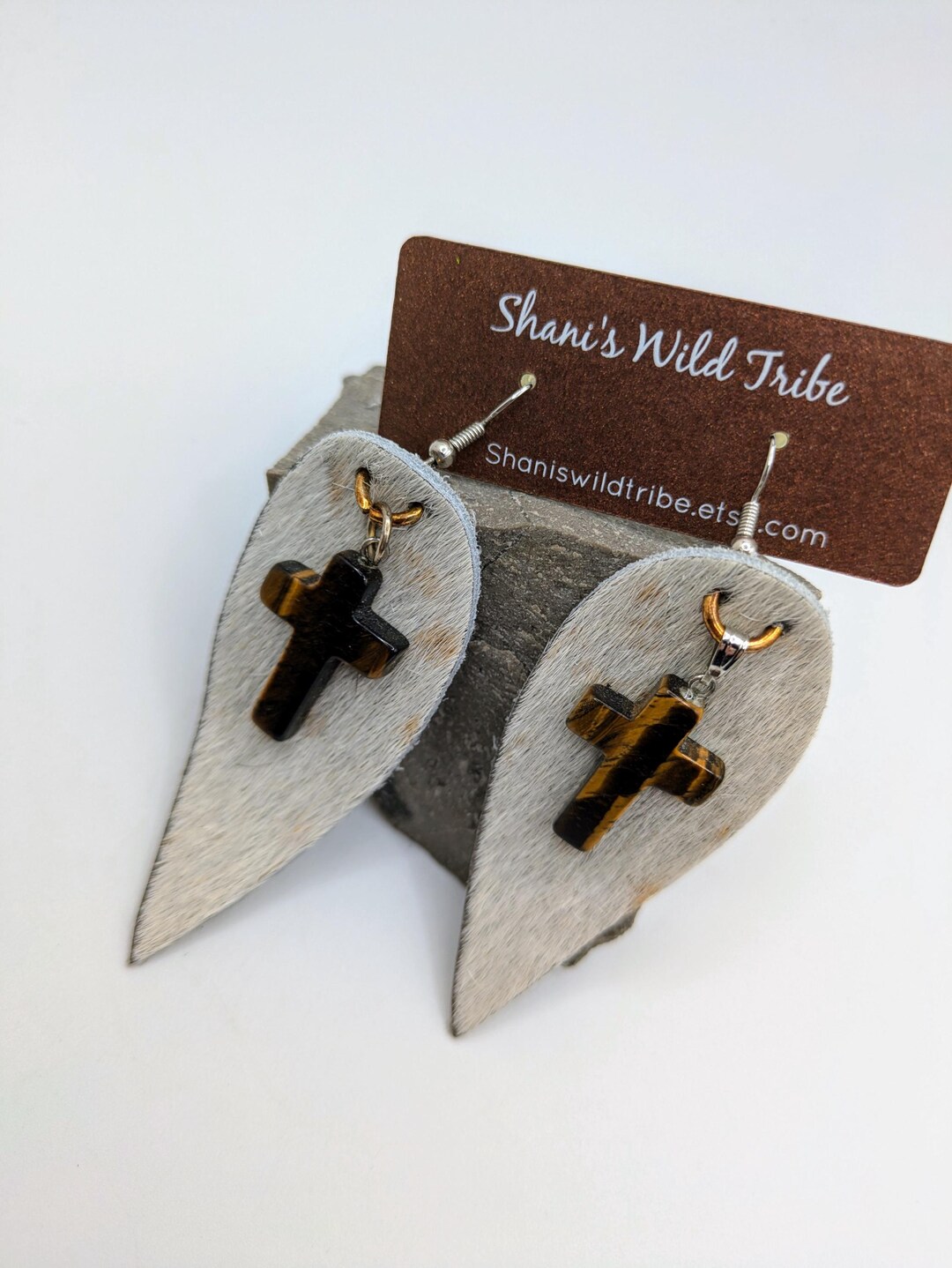 Cowhide Cross Earrings, Western Leather Teardrop Earrings - Etsy